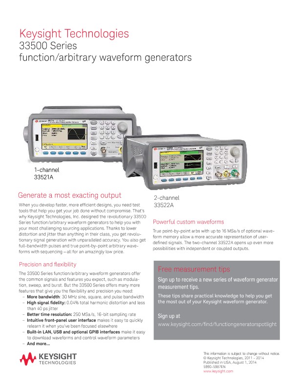 Introducing Keysight 33500 Series function/arb generators PDF Asset Page | Keysight
